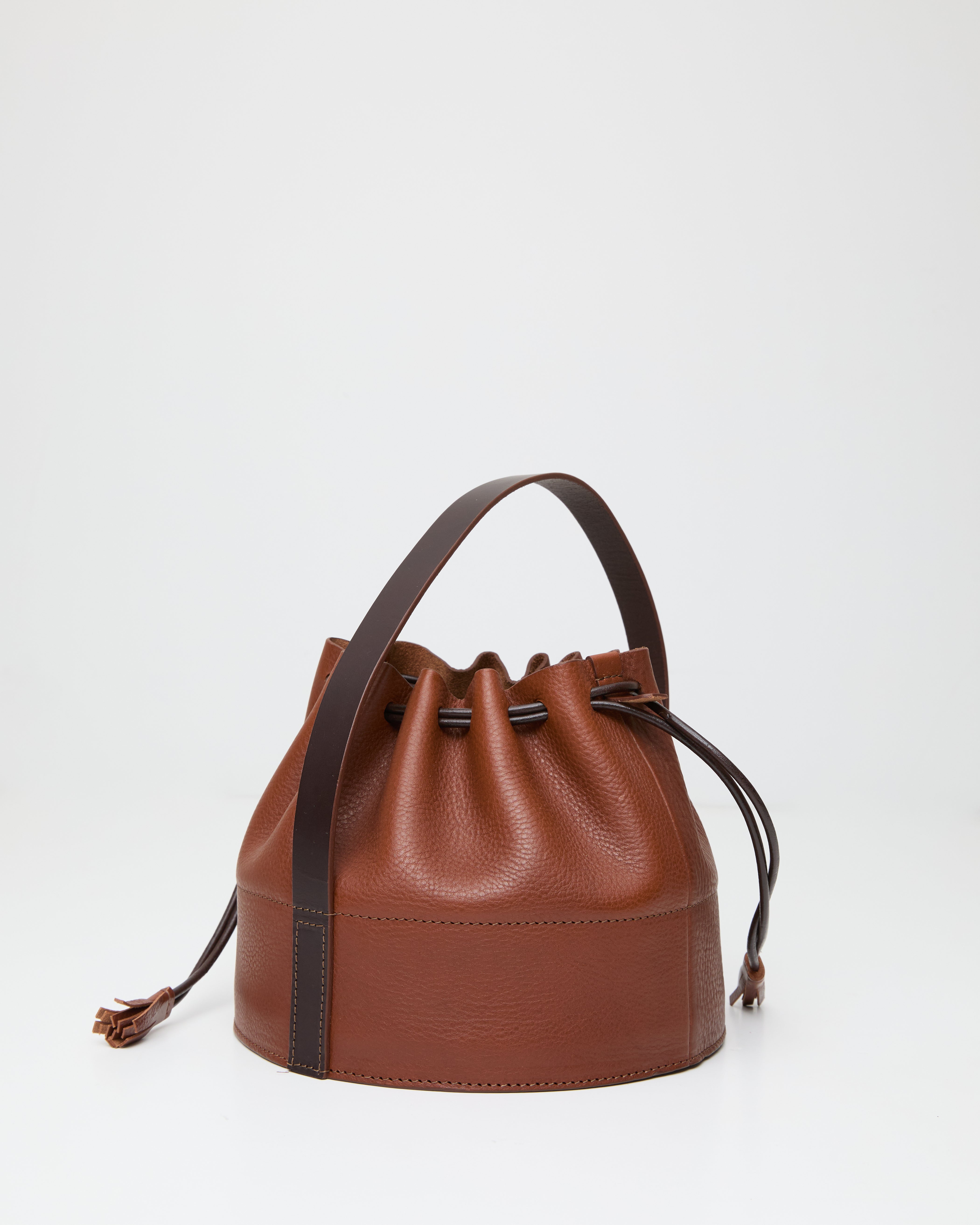 Leather Drawstring Collar Bag, Tan – Colbo
